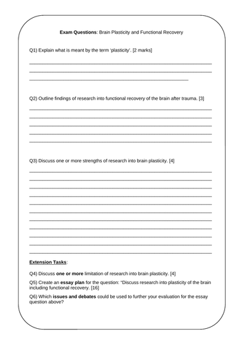 A-Level Psychology - BRAIN PLASTICITY AND FUNCTIONAL RECOVERY AFTER ...