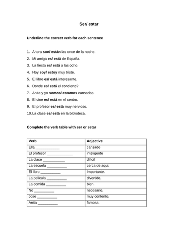 Spanish - Ser and estar | Teaching Resources