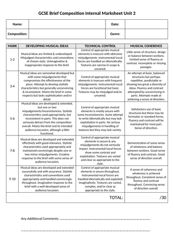 GCSE Music Composition Marking Grid | Teaching Resources GCSE Music Composition Marking Grid | Teaching Resources