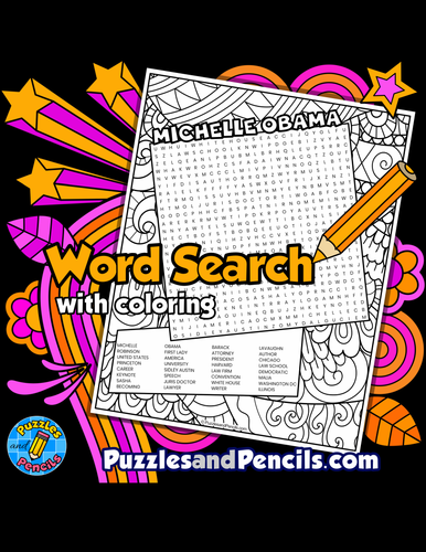 Michelle Obama Word Search Puzzle with Colouring | Women's History ...