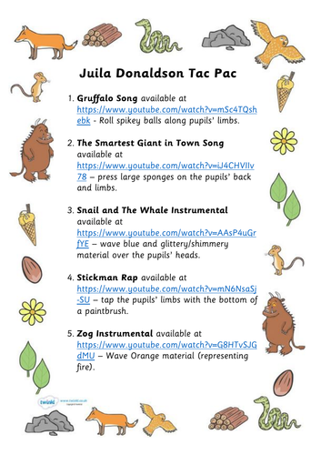 Juila Donaldson Theme Tac Pac/Sensory Music | Teaching Resources