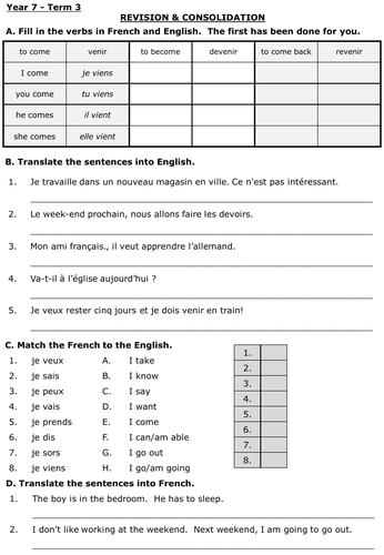 Worksheets to accompany Year 7 - Term 3 - French NCELP course ...