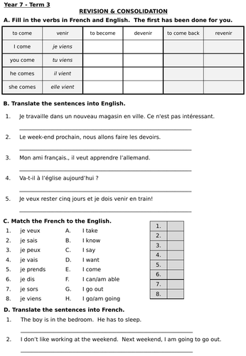 Worksheets to accompany Year 7 - Term 3 - French NCELP course ...