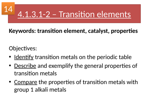 AQA C1 Transition elements (Triple only) | Teaching Resources