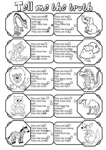 Animals- tell me the truth Worksheet for Primary Classes | Printable ...