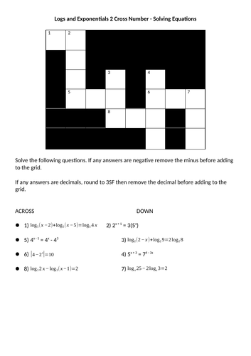 Solving Logs and Exponentials A Level Maths Cross Number | Teaching ...