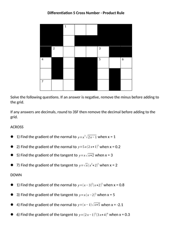 Differentiation A Level Maths Cross Number Group | Teaching Resources