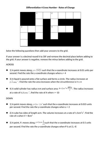 Differentiation A Level Maths Cross Number Group | Teaching Resources