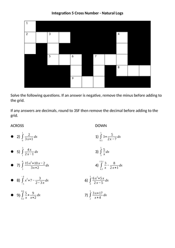 Integration A Level Maths Cross Number Group | Teaching Resources