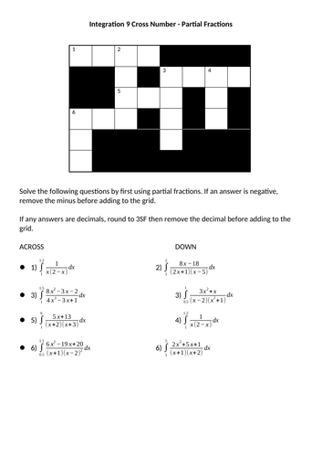 Integration A Level Maths Cross Number Group | Teaching Resources