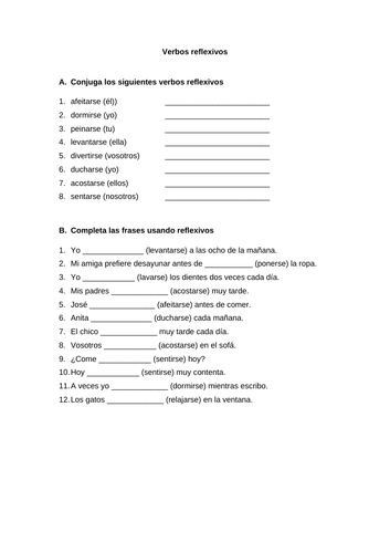 Spanish - reflexive verbs | Teaching Resources