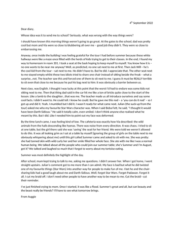 Auggie Wonder first day at school diary entry WAGOLL - year 6 ...