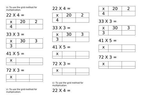Grid Method Multiplication Resource Pack 2d, 3d, 4d | Teaching Resources