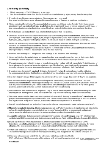 GCSE chemistry on one page notes | Teaching Resources