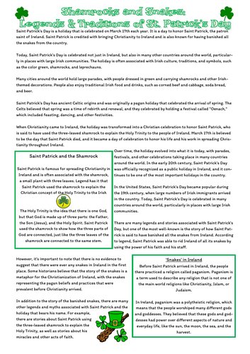 Saint Patrick's Day Reading Comp | Teaching Resources