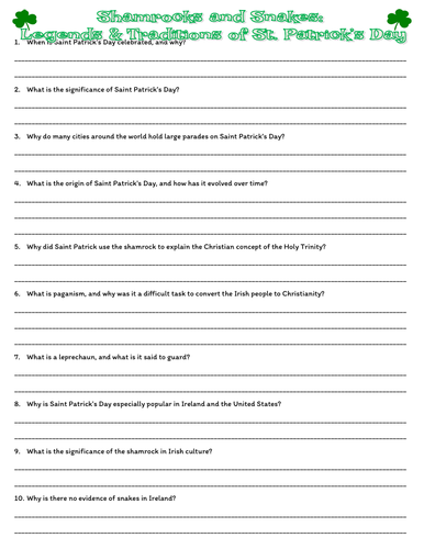 Saint Patrick's Day Reading Comp | Teaching Resources