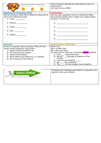 SPAG Tasks | Teaching Resources