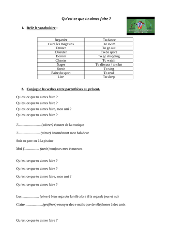 Qu'est-ce que tu aimes faire ? Y7/Y8 French | Teaching Resources