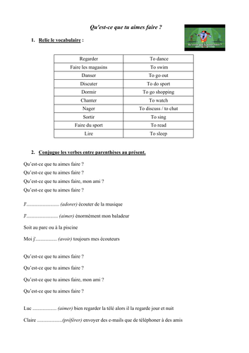Qu'est-ce que tu aimes faire ? Y7/Y8 French | Teaching Resources