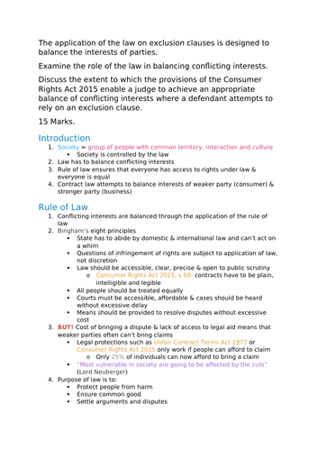 A-Level Law: AQA Law and Society, Contract Law Essay + Model + Plan ...