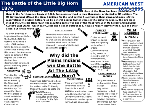 GCSE History Battle of The Little Big Horn American West | Teaching ...