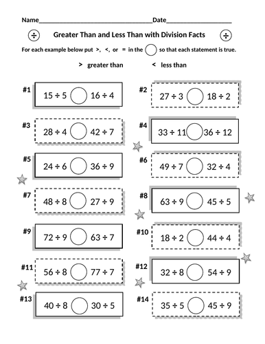 Greater Than Less Than Division Facts PLUS Battleship (Both Items ...
