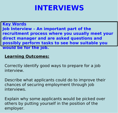 Interview techniques lesson | Teaching Resources