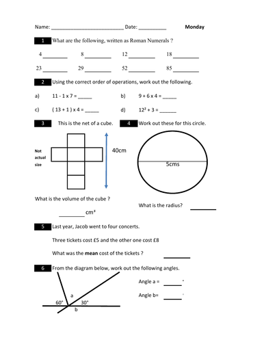 Set 2 of Daily Morning Maths Worksheets for Key Stage 2 Year 6 ...