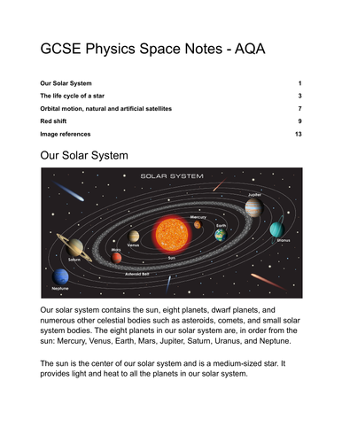 Space Physics Notes for AQA GCSE Physics | Teaching Resources