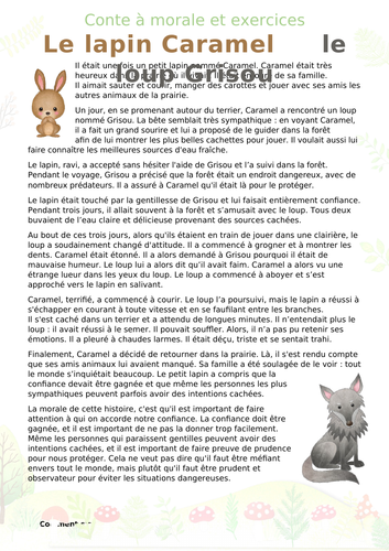 [French tale A1, A2] Conte à morale + exercices - le lapin Caramel et ...