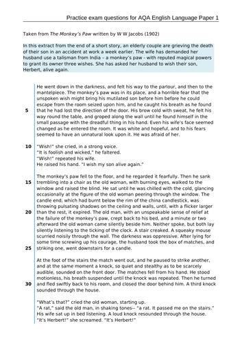 AQA GCSE English Language Paper 1 Walk Through: The Monkey's Paw | Teaching Resources