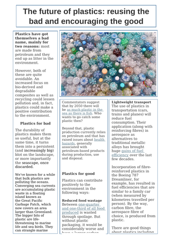 Writing to Argue workbook and lessons - Plastic | Teaching Resources