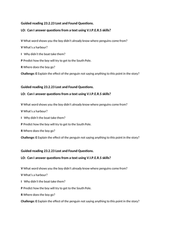 Lost and Found by Oliver Jeffers. 3 weeks of guided reading questions ...