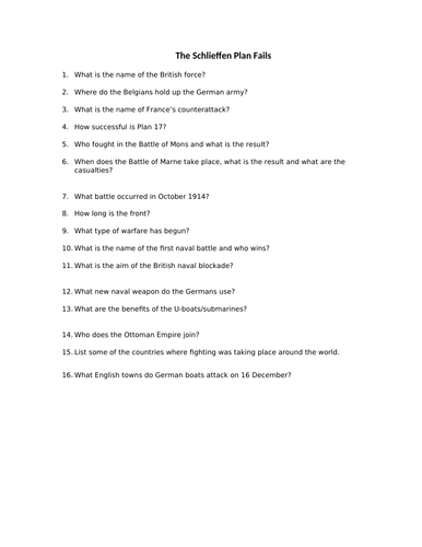 5. The Schlieffen Plan Fails | Teaching Resources