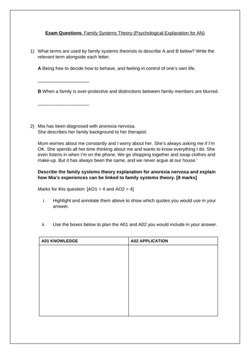 A-Level Psychology - PSYCHOLOGICAL EXPLANATIONS FOR ANOREXIA: FAMILY ...