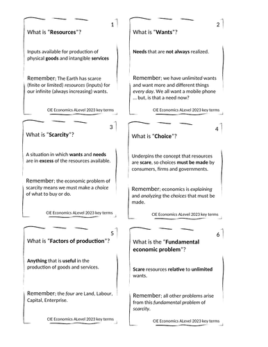 AS Level CIE Economics Revision or Que or Flash cards | Teaching Resources