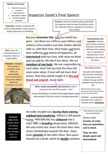 Inspector Goole's Final Speech - An Inspector Calls | Teaching Resources Inspector Goole's Final Speech - An Inspector Calls | Teaching Resources