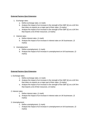 Business External Factors | Teaching Resources