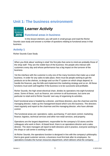Business Functional Areas | Teaching Resources