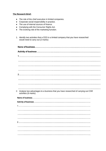 Unit 1 Research Brief Business CTech | Teaching Resources