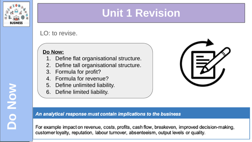 Business CTech Unit 1 Revision | Teaching Resources
