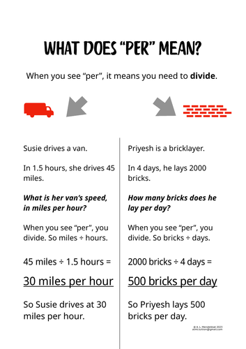What does "per" mean? Worked example mathematics stories | Teaching ...