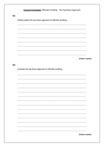 A Level Psychology Offender Profiling The Top Down Approach [forensic Psychology] Teaching