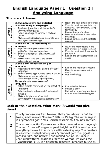 Aqa Gcse Language Paper 1 Section A Mini Unit For Lower Ability