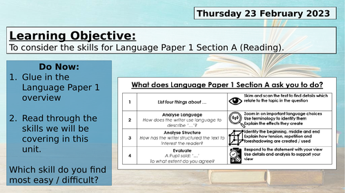 Aqa Gcse Language Paper 1 Section A Mini Unit For Lower Ability