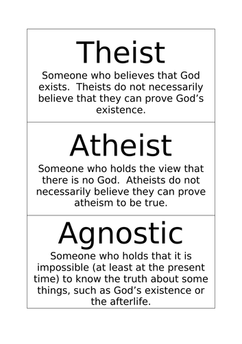 Atheist, Theist, Agnostic activity | Teaching Resources