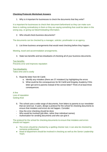 Checking Protocols | Teaching Resources