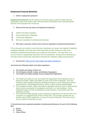 Employment Protocols | Teaching Resources