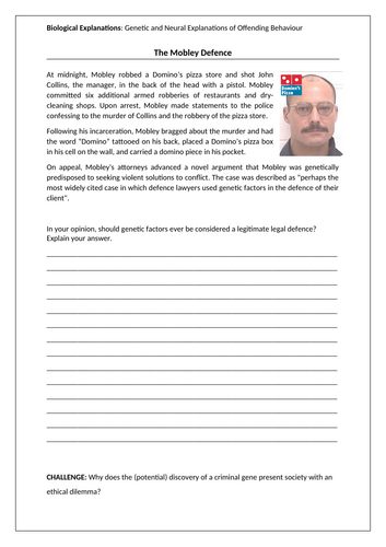 A-Level Psychology - GENETIC AND NEURAL EXPLANATIONS FOR OFFENDING ...