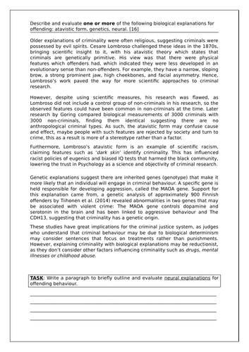 A-Level Psychology - GENETIC AND NEURAL EXPLANATIONS FOR OFFENDING ...